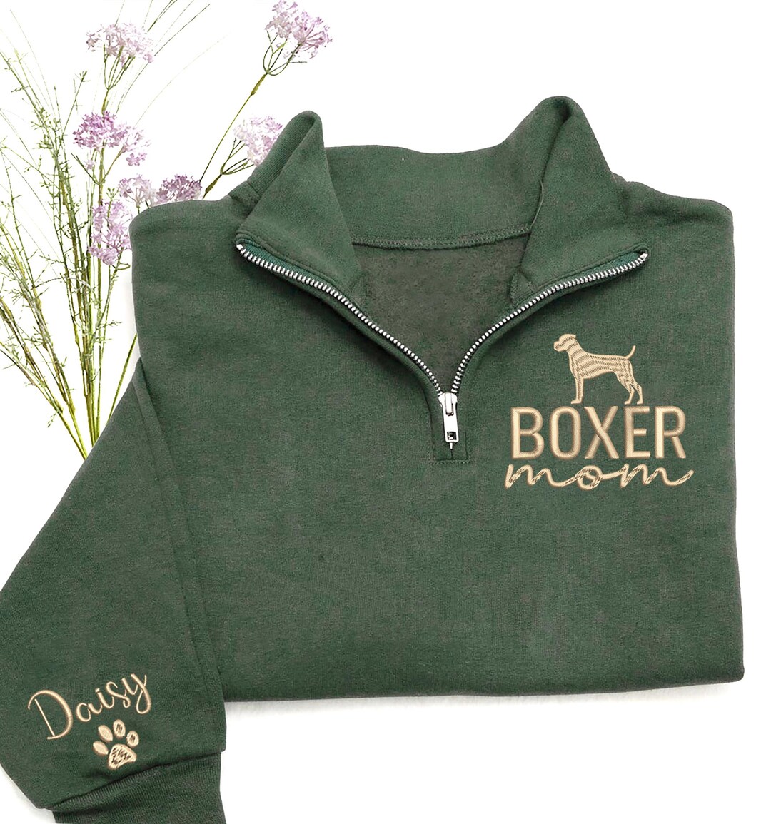 Personalized Boxer Dog Mama Quarter Zip Sweatshirt,boxer Dog Name ...