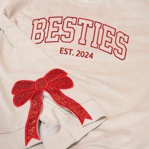 Personalized Besties Side Bow Cut-out Sweatshirt With Glitter, Trendy ...