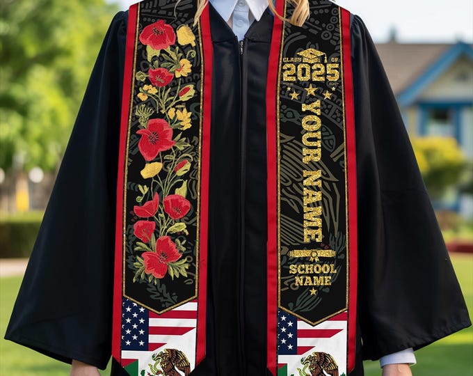 Custom Mexico Graduation Stole 2025, Mexican American Flag Graduation ...