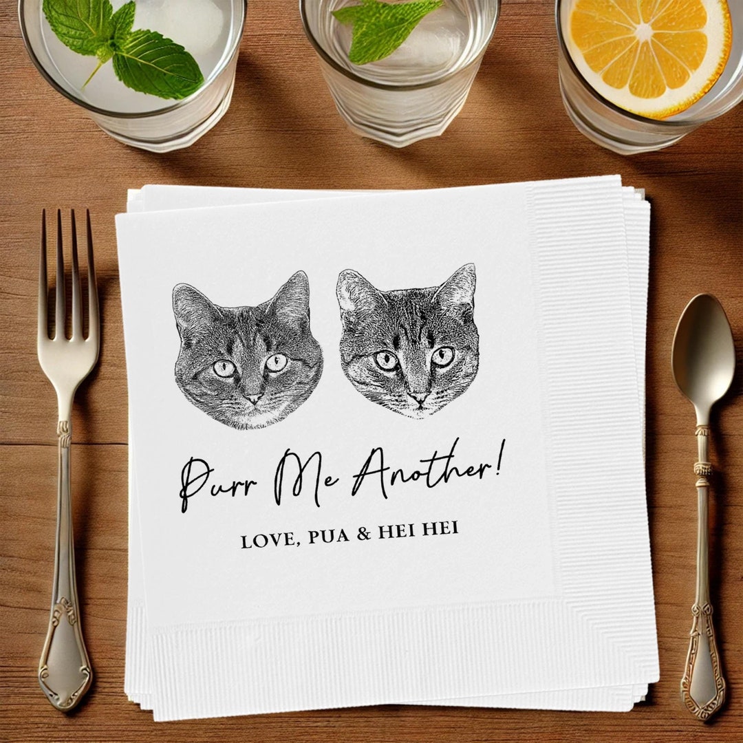 Illustrated Cat Wedding Napkins, Bridal Shower, Engagement Party ...