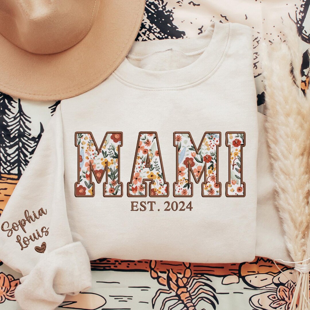 Applique Floral Mami Sweatshirt, Custom Mami Embroidered Sweatshirt ...