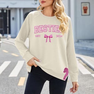 Personalized Besties Side Bow Cut-out Sweatshirt With Glitter, Trendy ...