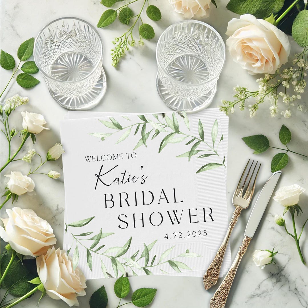 Custom Bridal Shower Napkins, Custom Greenery Wedding Welcome Napkins ...