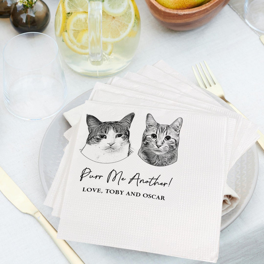 Custom Illustrated Cat,wedding Napkins,custom Pet Wedding Napkins |pet ...
