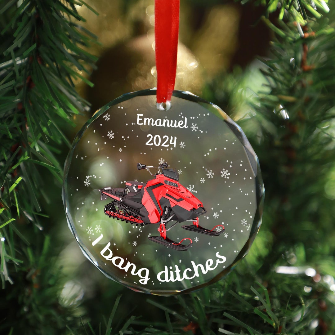 Custom Snowmobile Glass Ornament, Personalized Snowmobiler Christmas ...