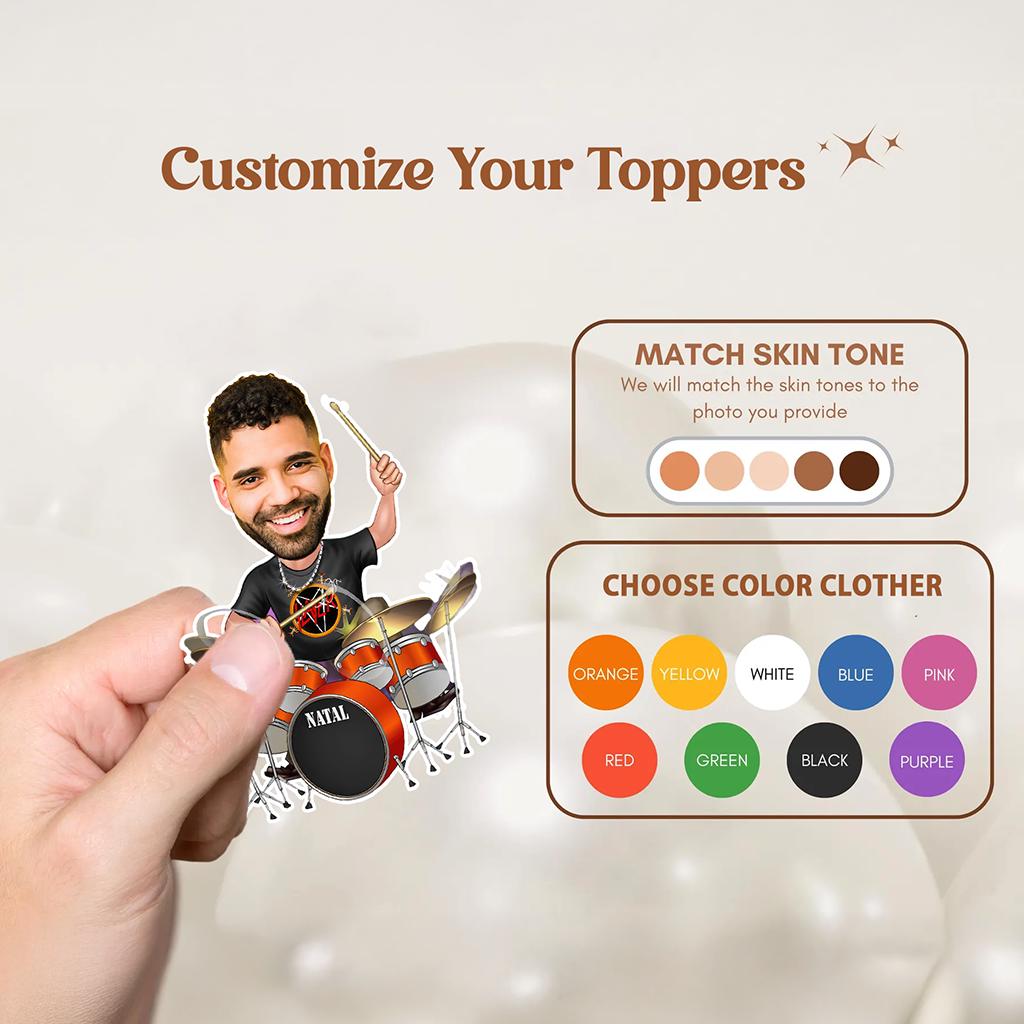 Drummer Cupcake Topper, Custom Caricature Drummer Cake Decoration ...