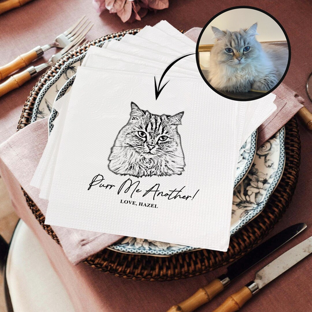 Personalized Illustrated Cat Wedding Napkins, Engagement Party Napkins ...