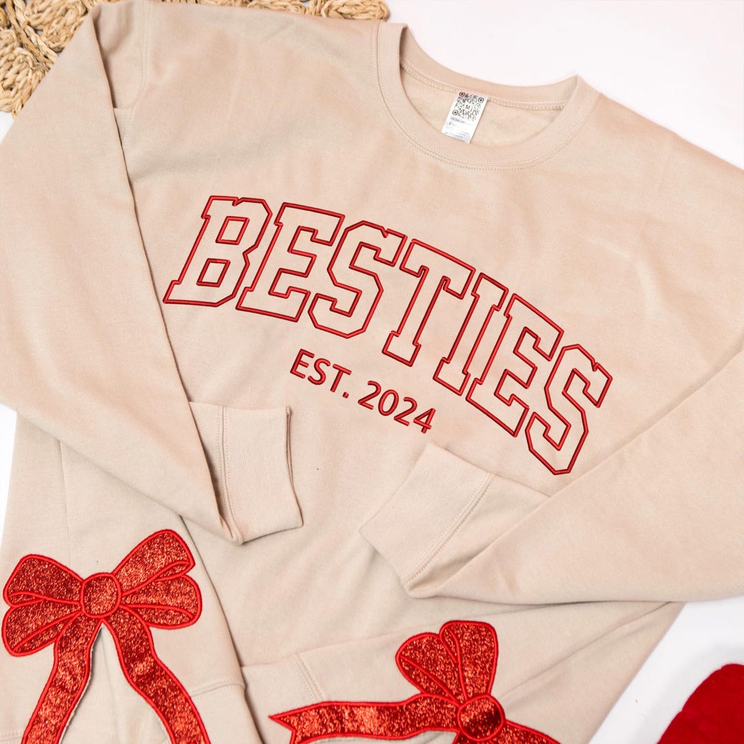 Personalized Besties Side Bow Cut-out Sweatshirt With Glitter, Trendy ...