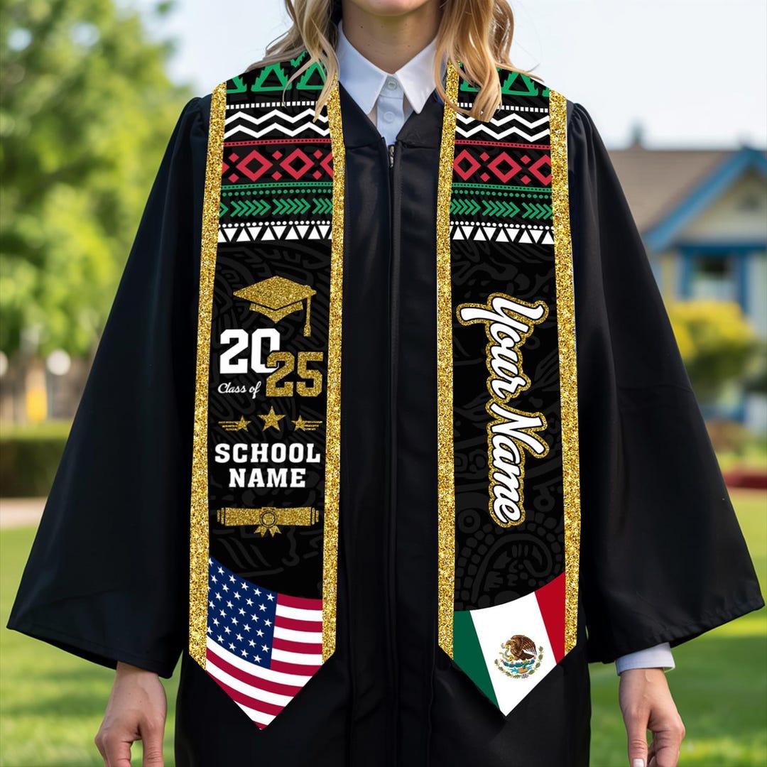 Personalized Mexican Graduation Sash, Mexican American Flag Graduation ...