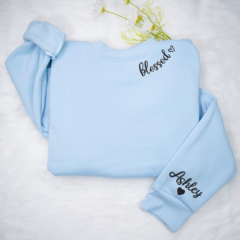 Embroidered Blessed Sweatshirt, Christian Crewneck,faith-based Sweater ...