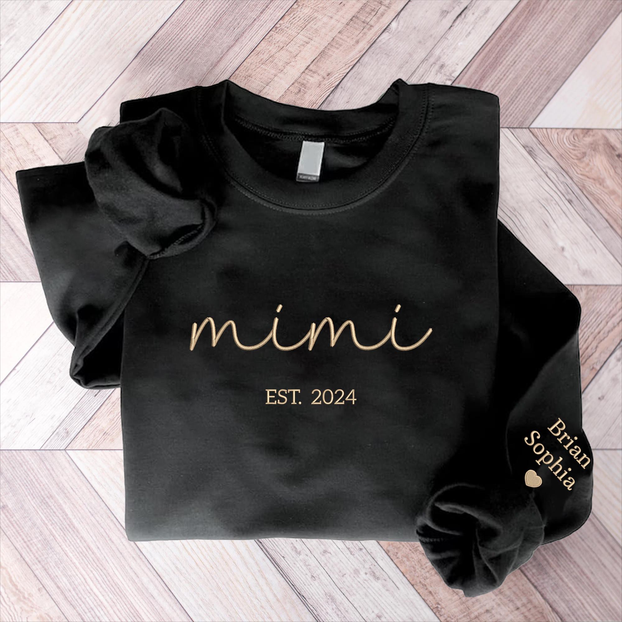Custom Embroidered Mimi Sweatshirt With Grandkids Names on Sleeve, Est ...