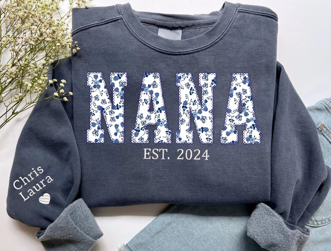 Personalized Applique Floral Nana Sweatshirt, Custom Nana Embroidered ...