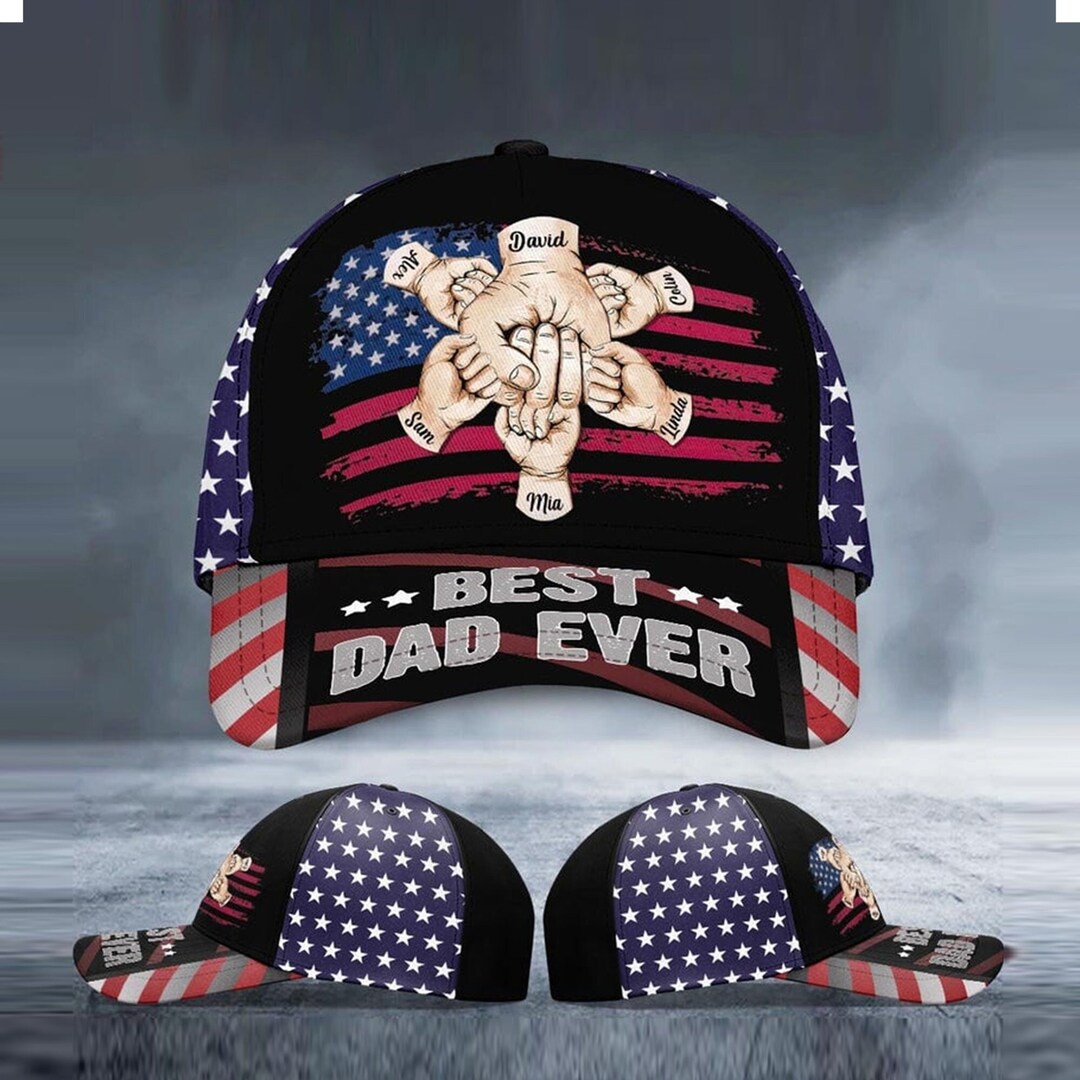 Personalized Dad Kids Holding Hands Cap, Best Dad Ever Cap, Custom 4th ...