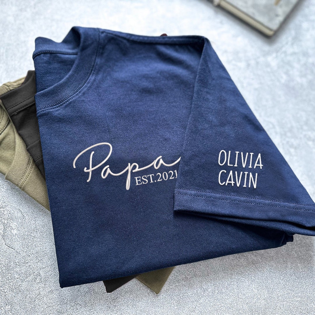 Embroidered Papa Est Shirt With Kids on Sleeve, Custom Papaw ...
