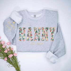 Personalized Embroidered Nanny Sweatshirt, Nanny Floral Applique ...