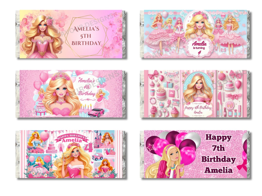 Digital Custom Themed Child Birthday Printed Chocolate Wrappers, Barbie ...