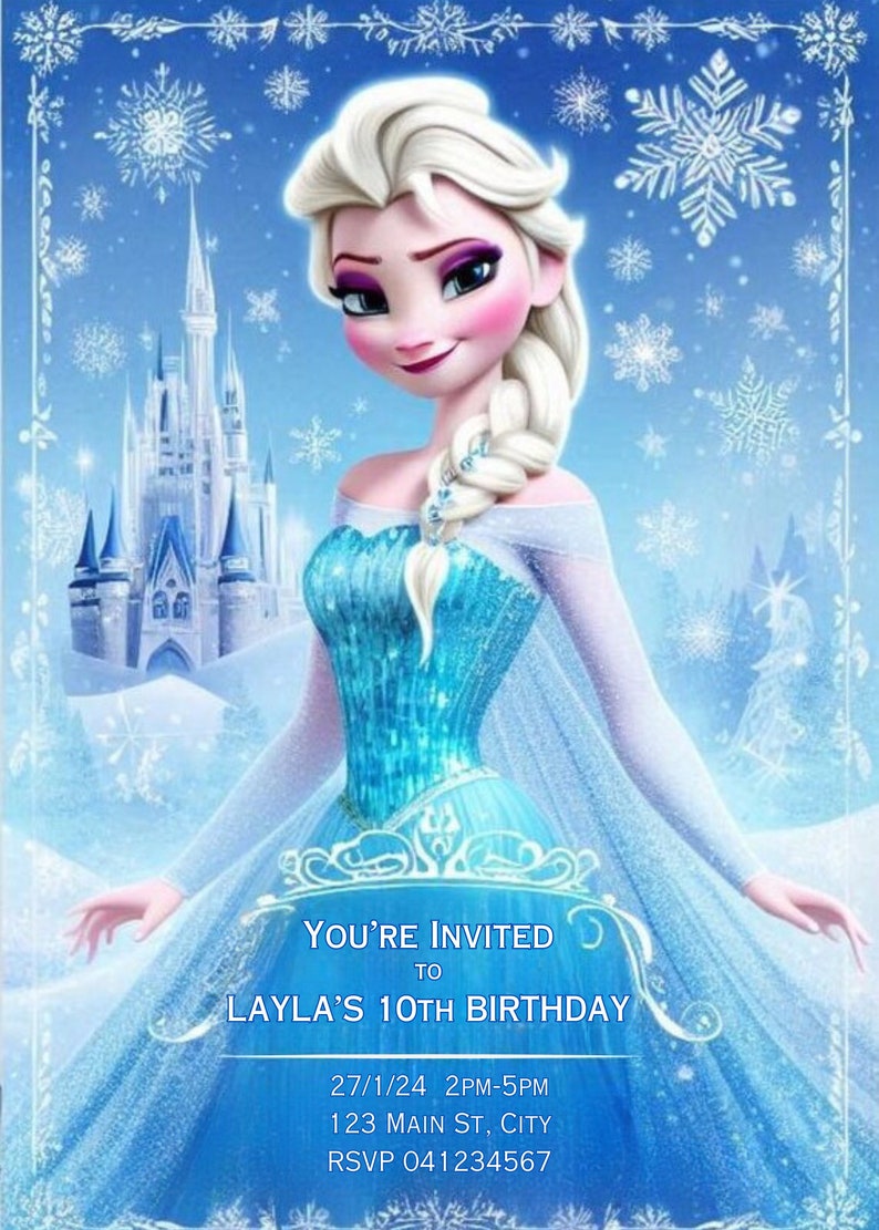 Digital . Custom Frozen Party Invitations, 5 X7 Child's Personalised ...