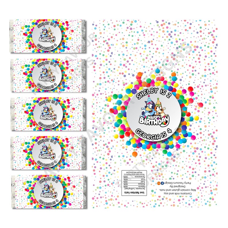 Digital Custom Themed Child Birthday Printed Chocolate Wrappers, Bluey ...