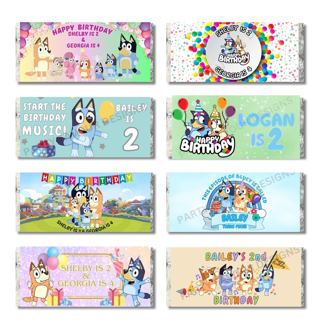 Digital Custom Themed Child Birthday Printed Chocolate Wrappers, Bluey ...