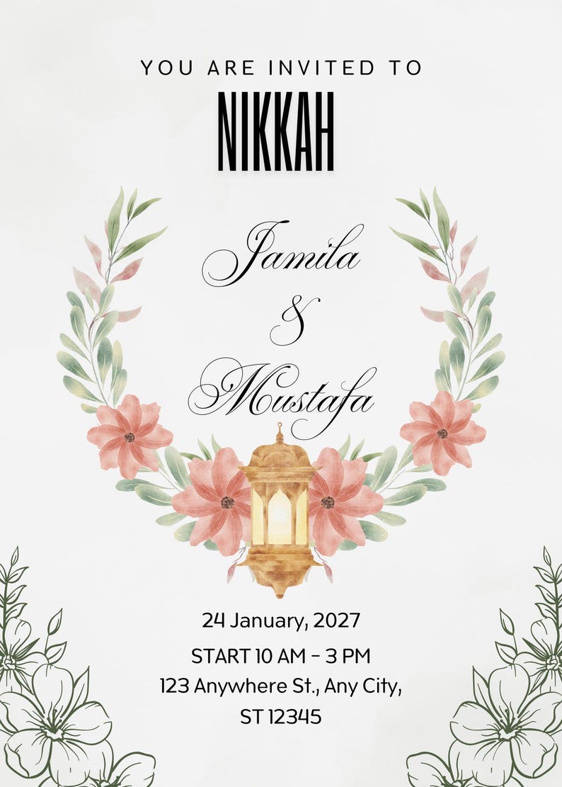 Customizable Nikkah Invitation Digital Download | Islamic Wedding ...