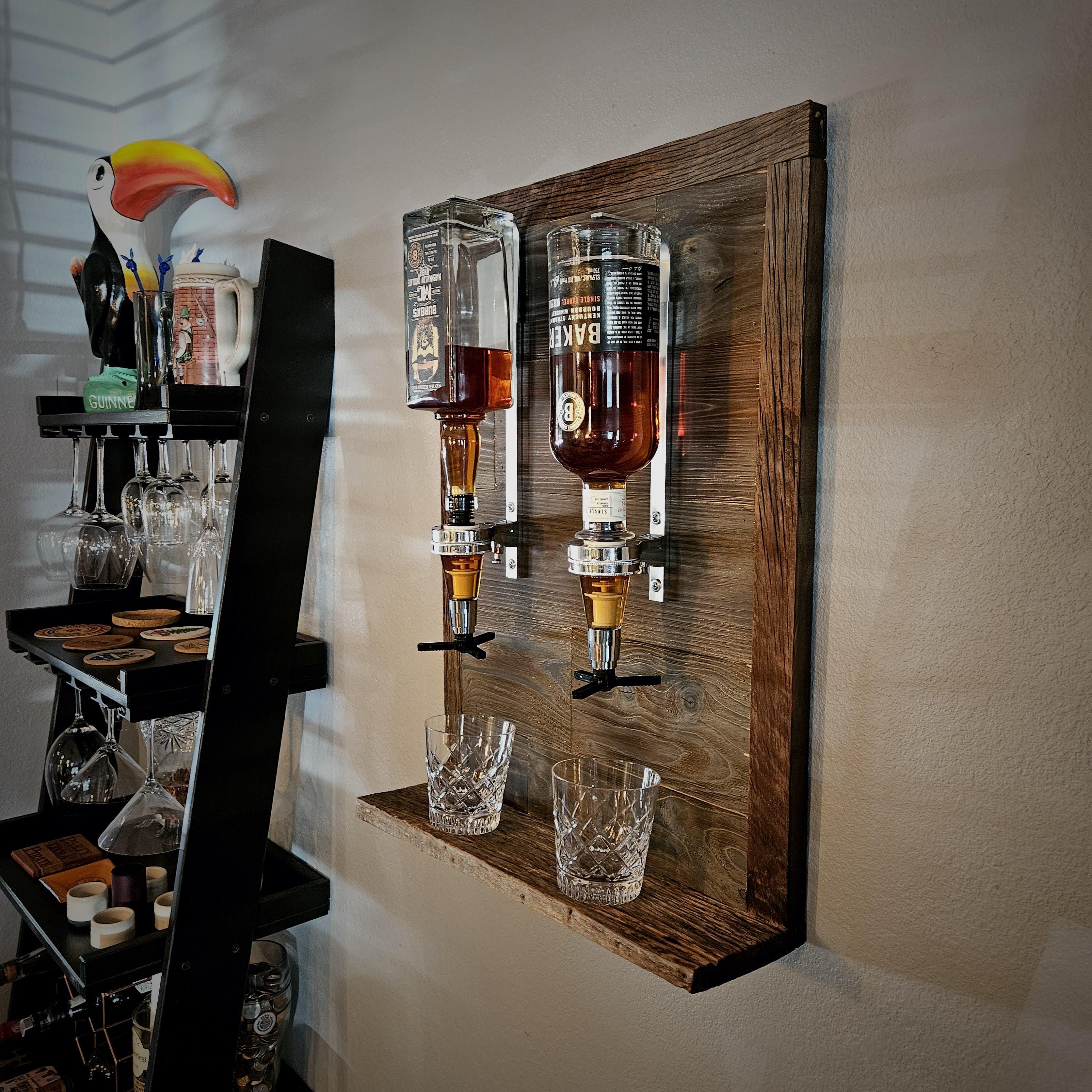 Rustic Barnwood Liquor Dispenser | Double Tap Wall-mounted Bourbon ...