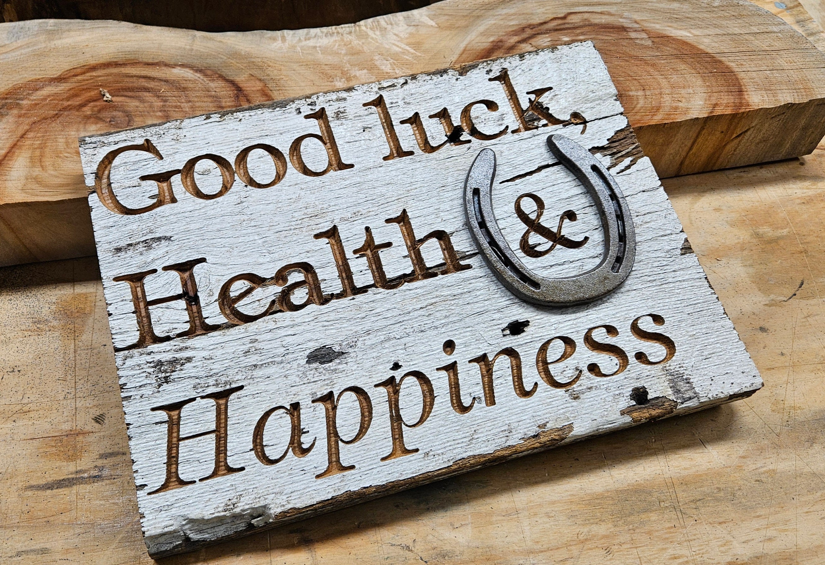 Rustic Barnwood Sign: Good Luck, Health, and Happiness With Real Metal ...