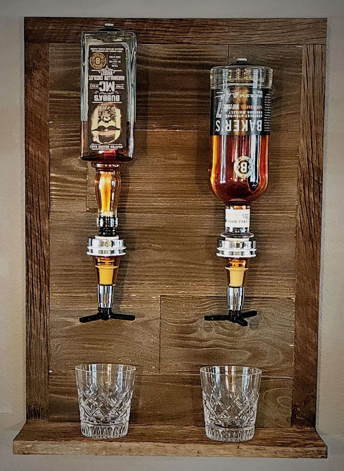 Rustic Barnwood Liquor Dispenser | Double Tap Wall-mounted Bourbon ...