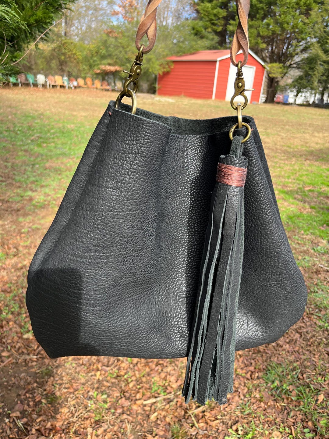 Black Bison Leather Purse, Handmade - Etsy