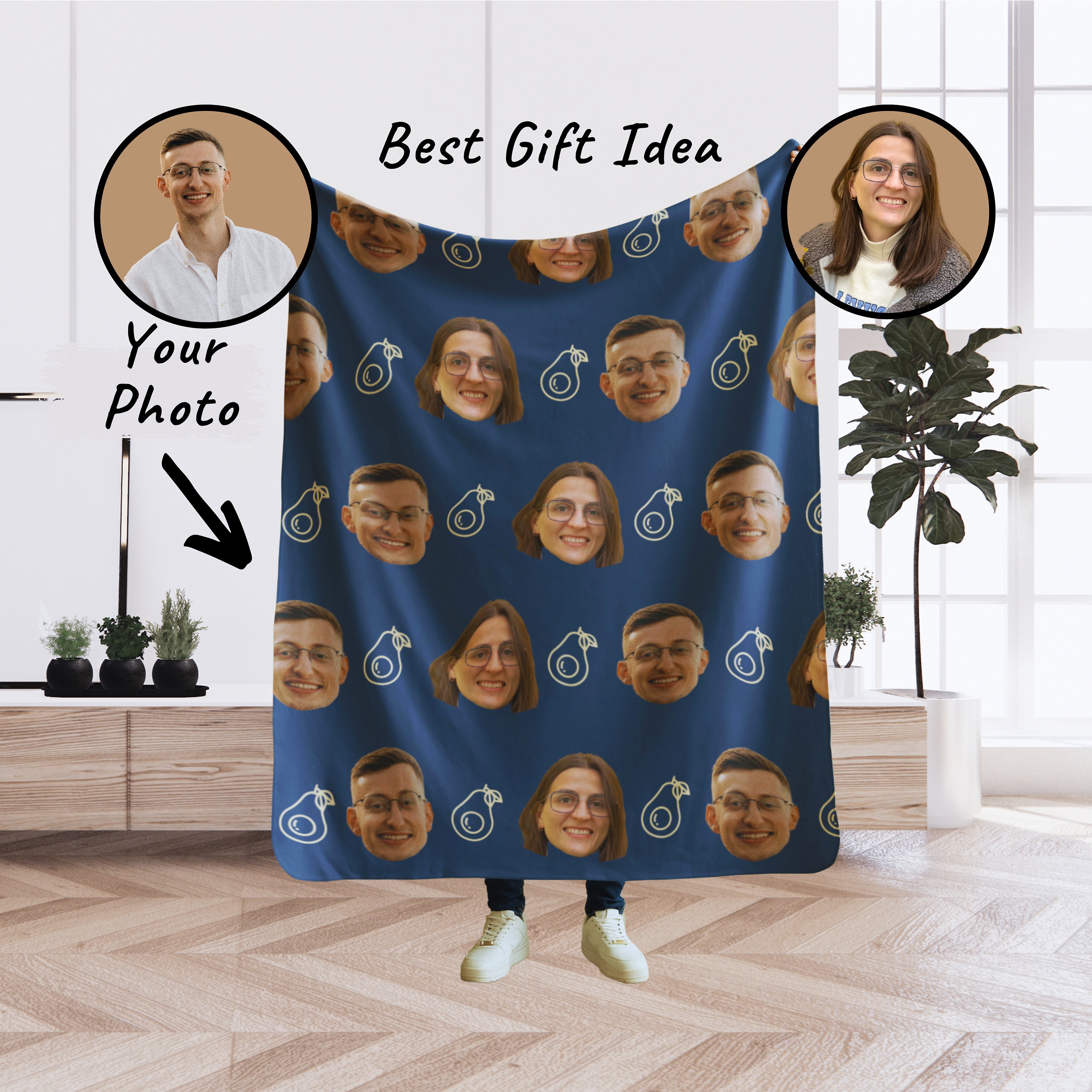 Couple Custom Blanket With Face, Custom Photo Gift, Personalized ...