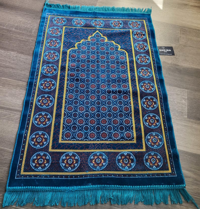 Turkish Plush Islamic Prayer Rug Janamaz Sajadah Muslim Teal - Etsy