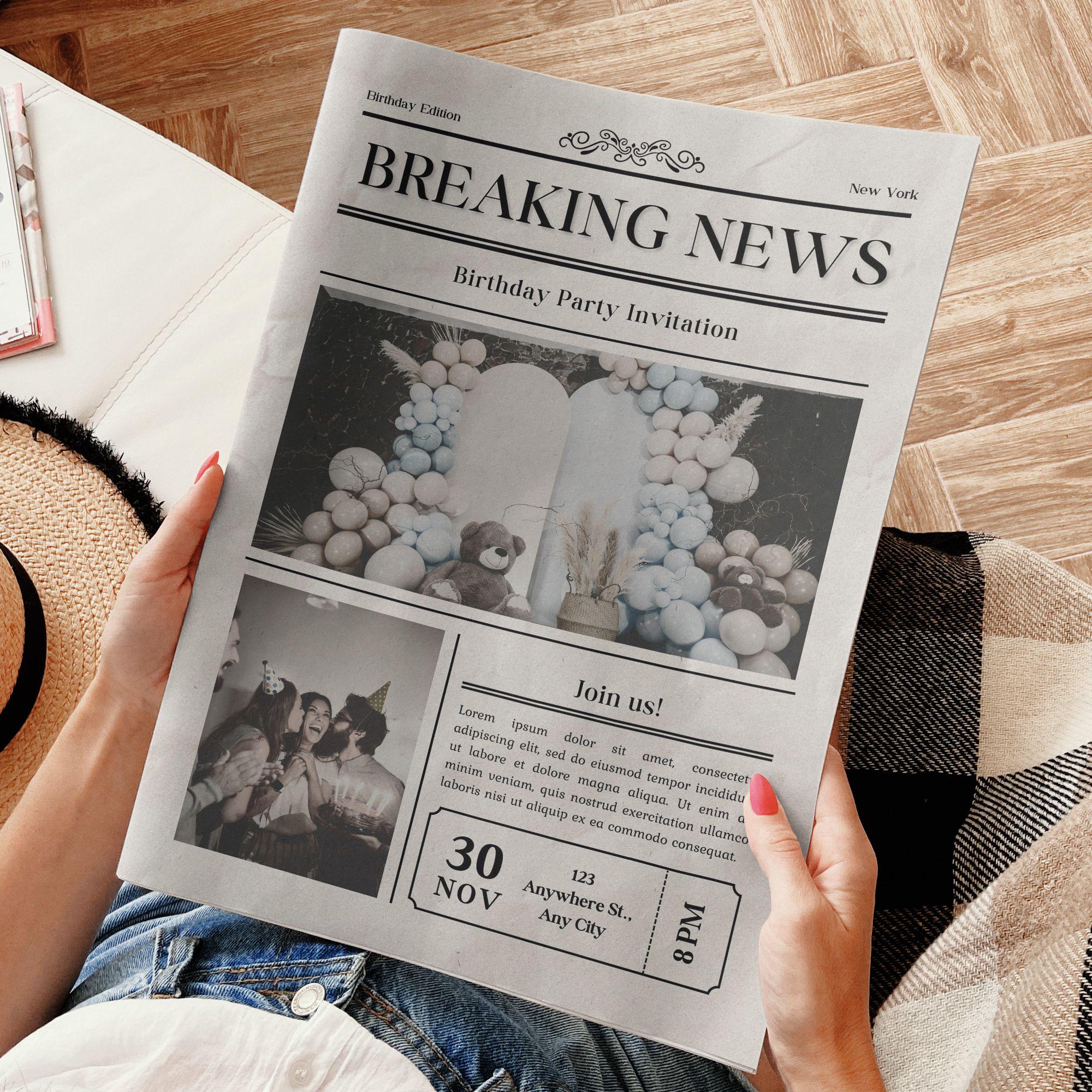 Luxurious Birthday Newspaper Template, Editable Newspaper Birthday ...