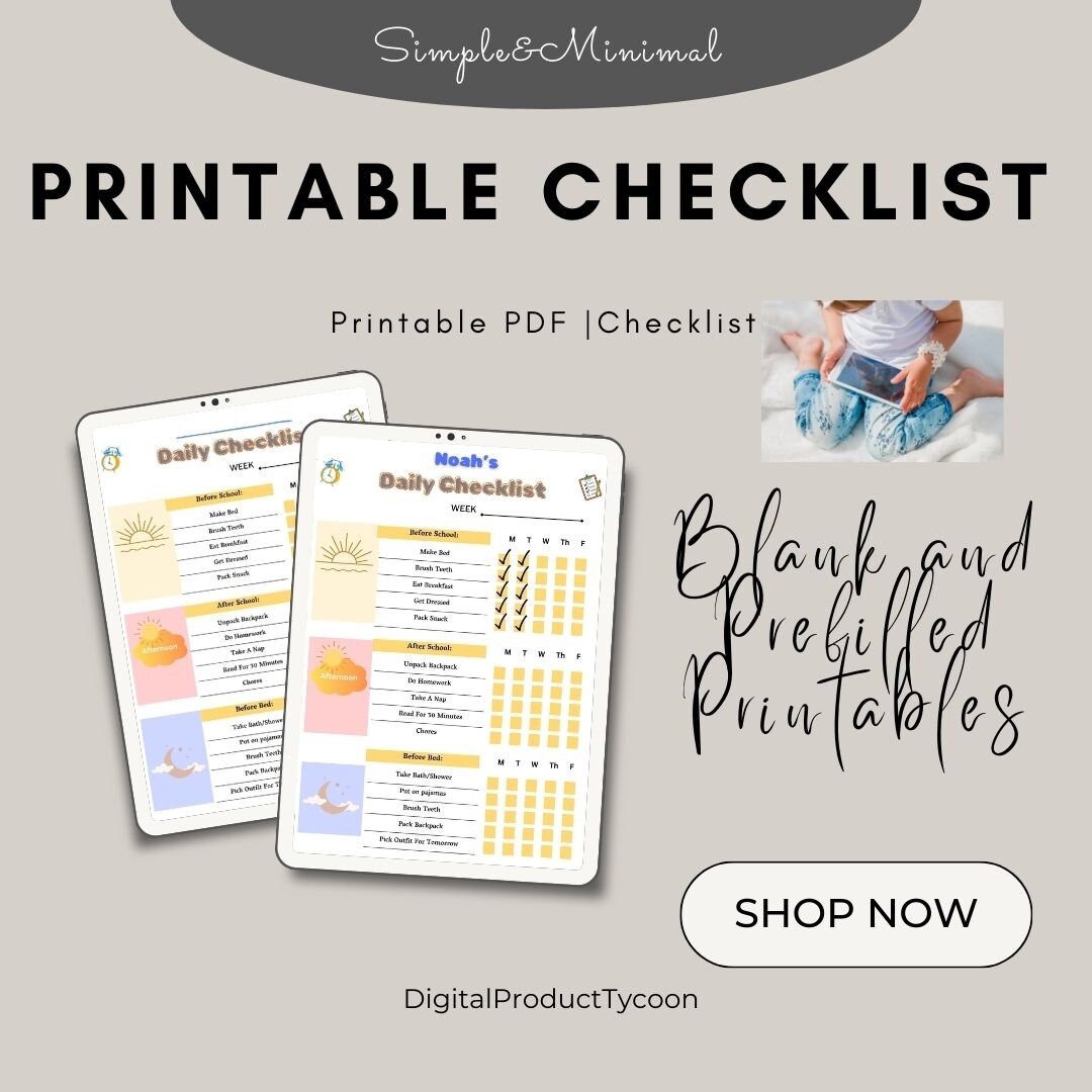 Kids Daily Checklist Schedule Printable Chore Chart Daily Routine ...