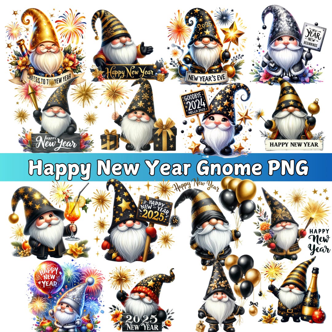 Happy New Year Gnomes Clipart Bundle | Gnome PNG Digital Download ...