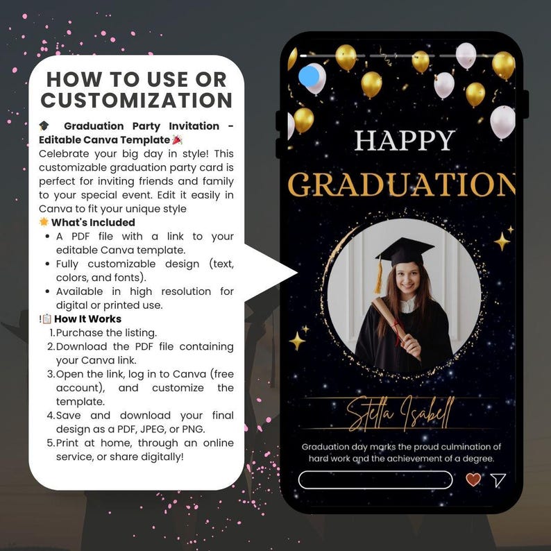 Digital Editable Graduation Party Invitation - 2025 Gold Graduation ...