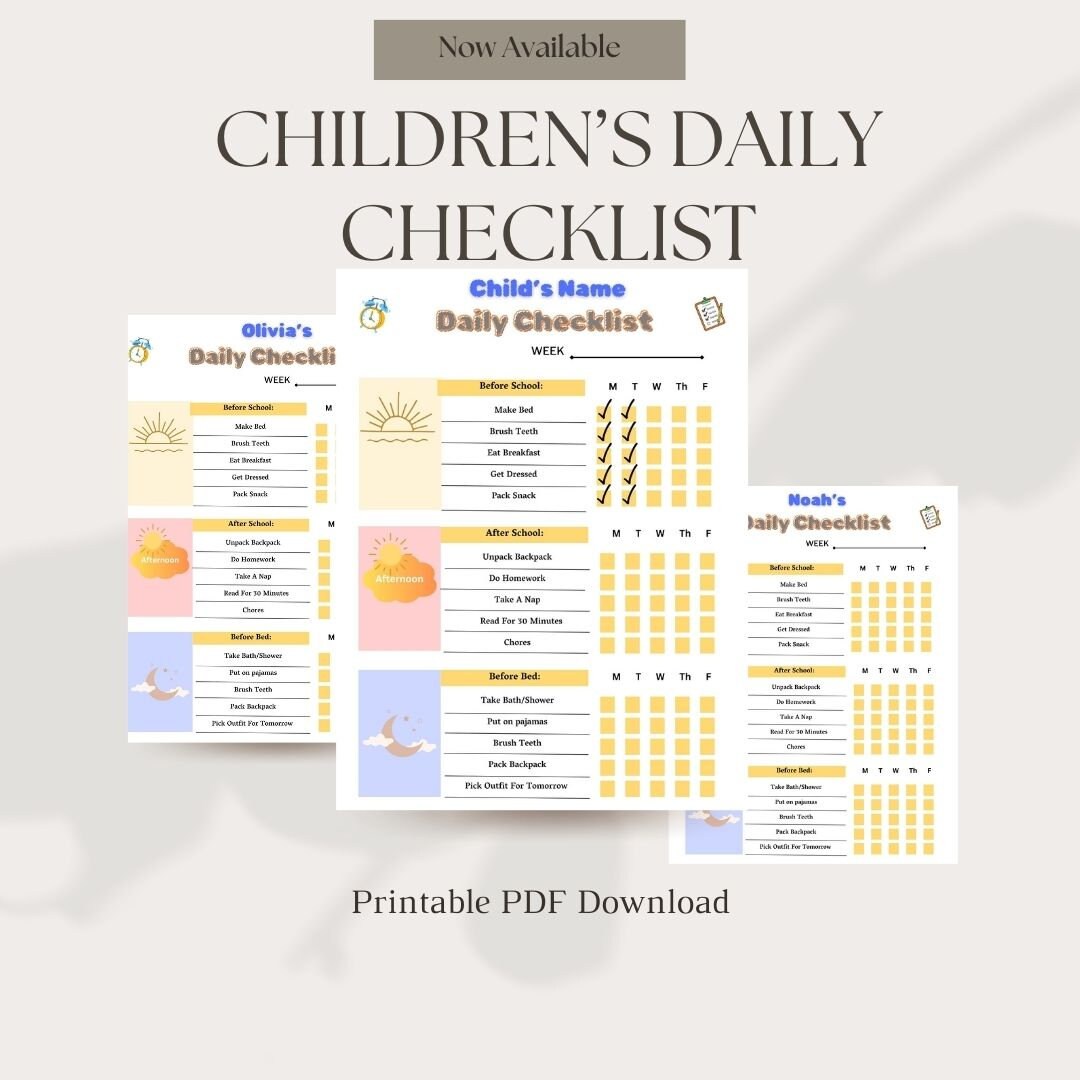 Kids Daily Checklist Schedule Printable Chore Chart | Daily Routine ...