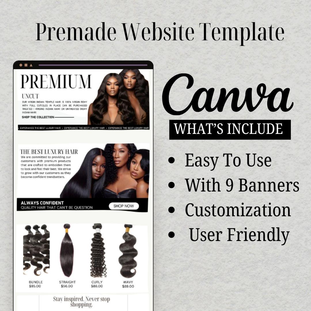 Hair Website Design, Hair Banners, Canva Hair Website, Luxury ...