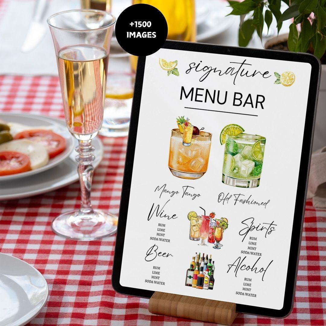 Wedding Bar Menu Sign Template, Signature Drinks Canva Menu Sign, His ...
