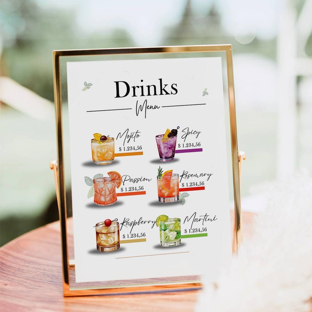 Bar Menu Template, Signature Drink Sign, Modern Editable Drink Menu ...