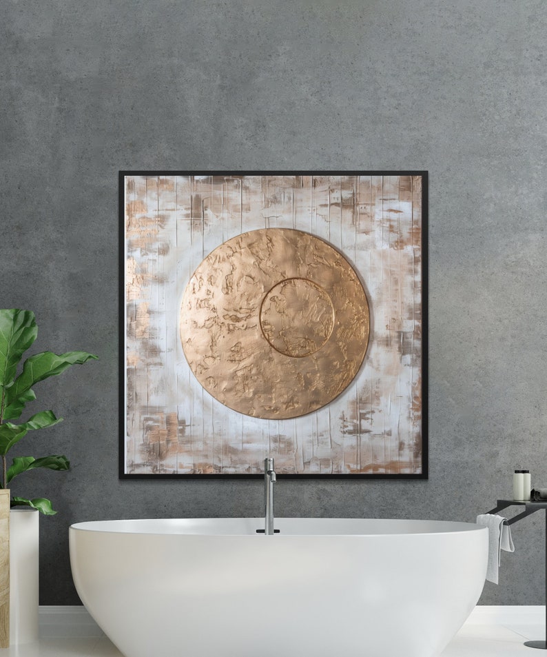 Abstract Gold Circle Wall Art, Textured Metallic Minimalist Modern Home ...