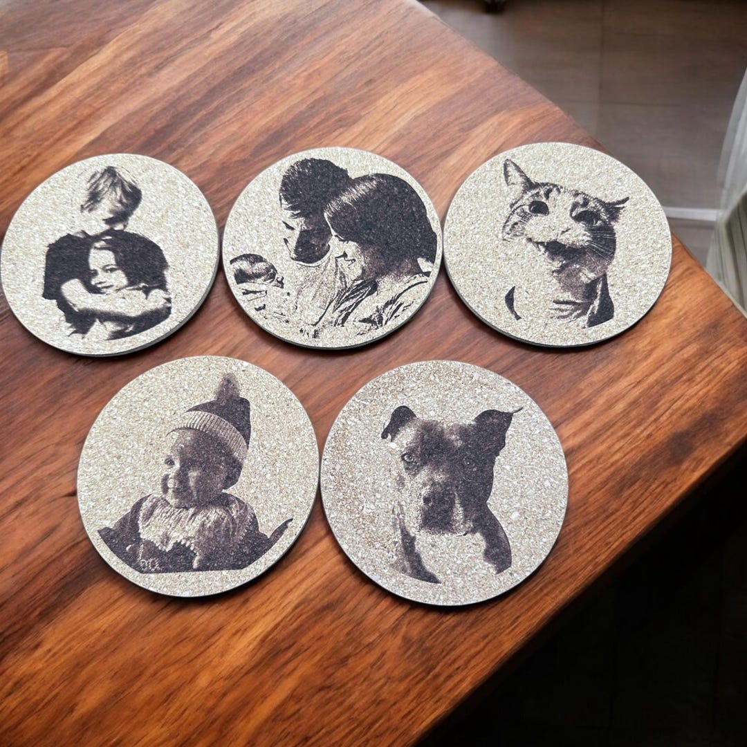 Personalised Laser Engraved Cork Coasters Custom Image Coasters Set of ...
