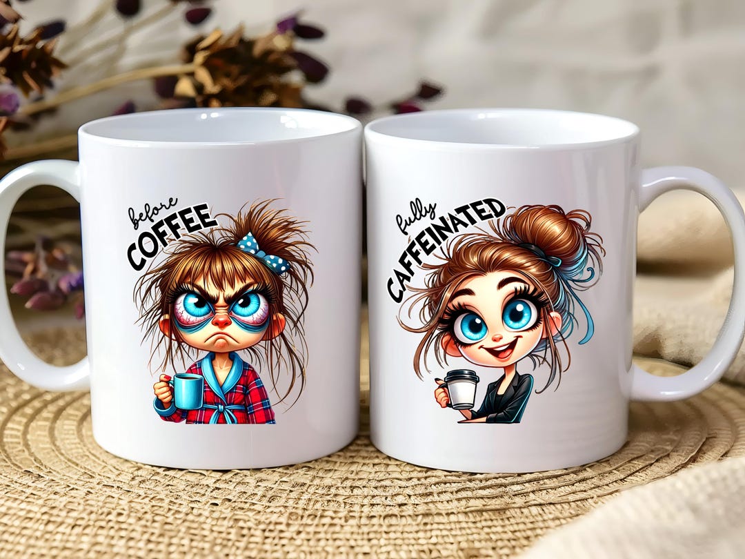Funny Before & After Coffee Mug: Cartoon Character Ceramic 11oz Novelty ...