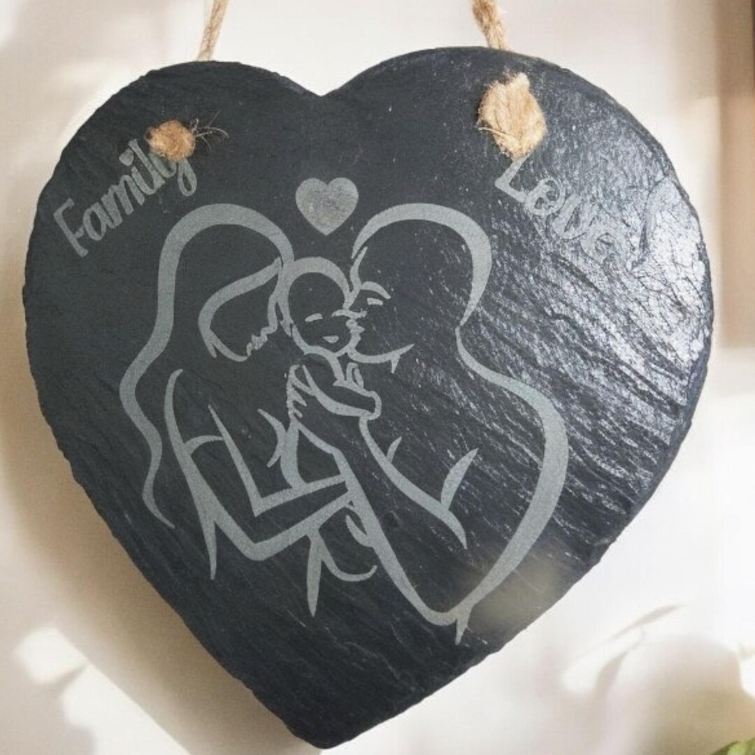 Engraved Slate Heart Wall Hanging - Family and Love Design - Rustic ...