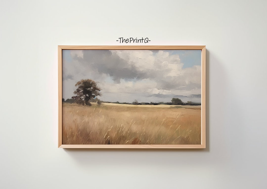 Printable Painting of a Prairie, Wheat Grass and Tree, Vintage Prairie ...