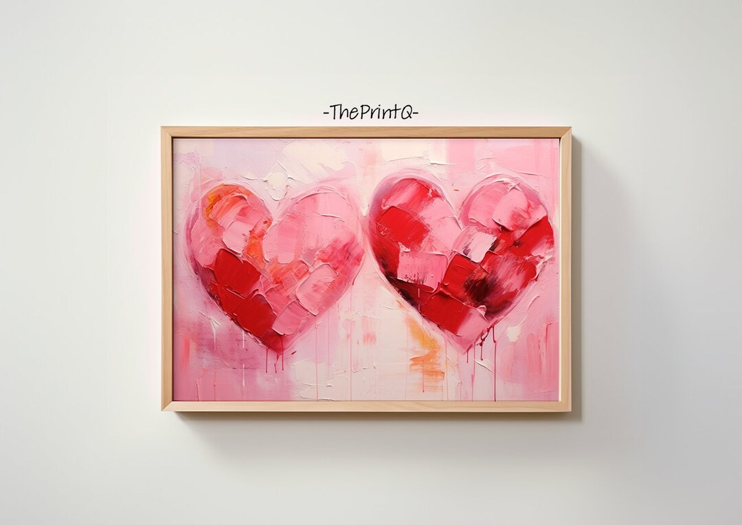 Printable 2 Hearts for Valentines Day, 2 Hearts Water Color, Painting ...