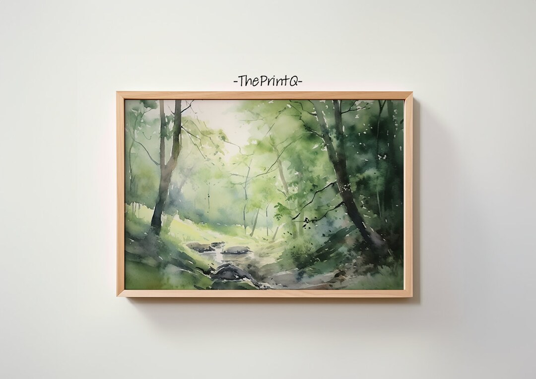 Printable Painting of Grove of Trees, Green Trees, Vintage Green ...