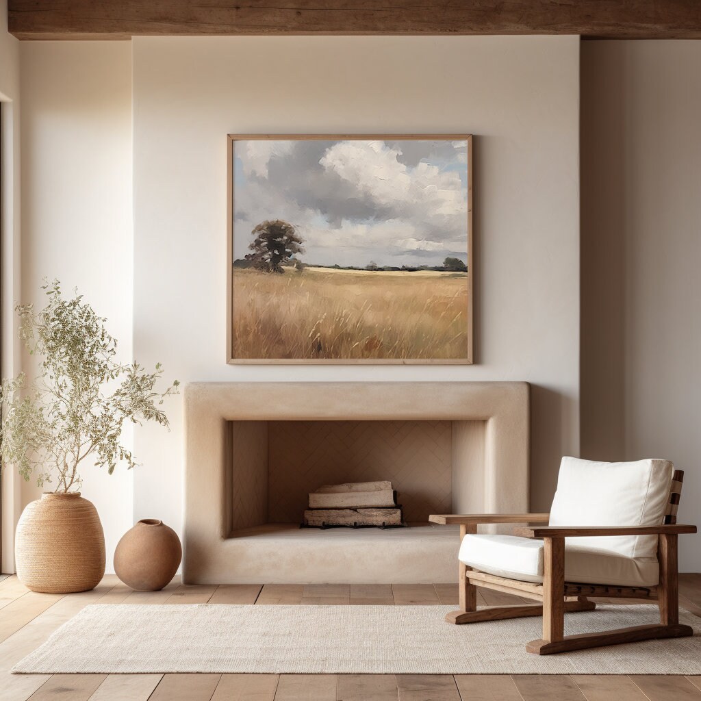 Printable Painting of a Prairie, Wheat Grass and Tree, Vintage Prairie ...