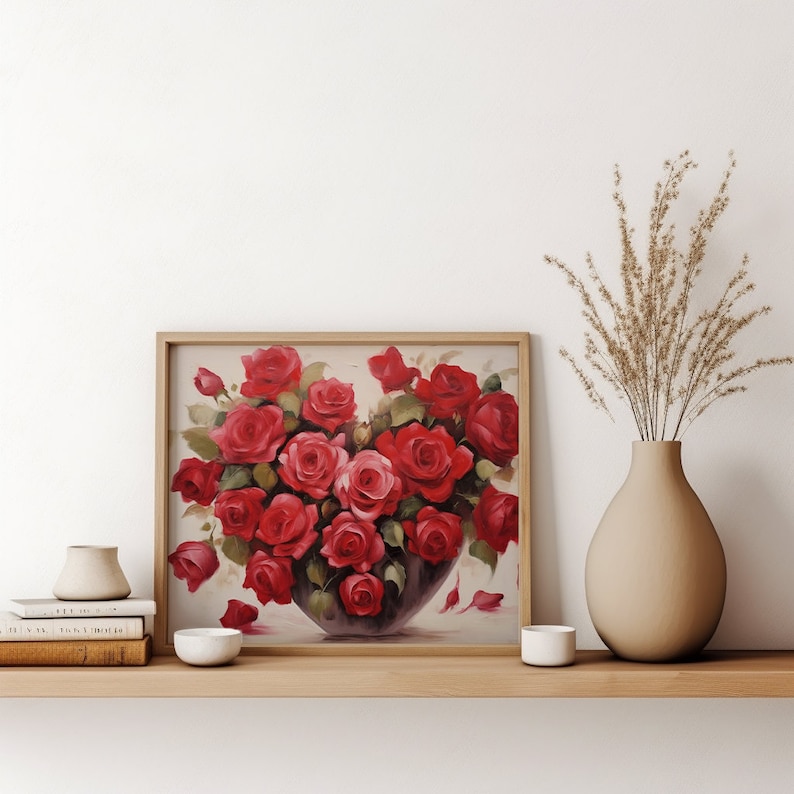 Printable Vase of Roses, Shaped Like Heart, Valentines Day Roses ...