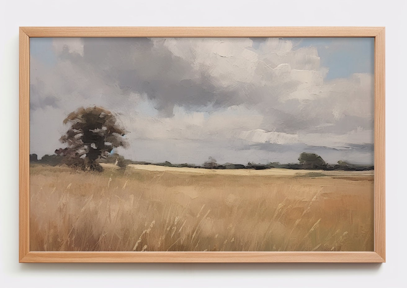 Printable Painting of a Prairie, Wheat Grass and Tree, Vintage Prairie ...