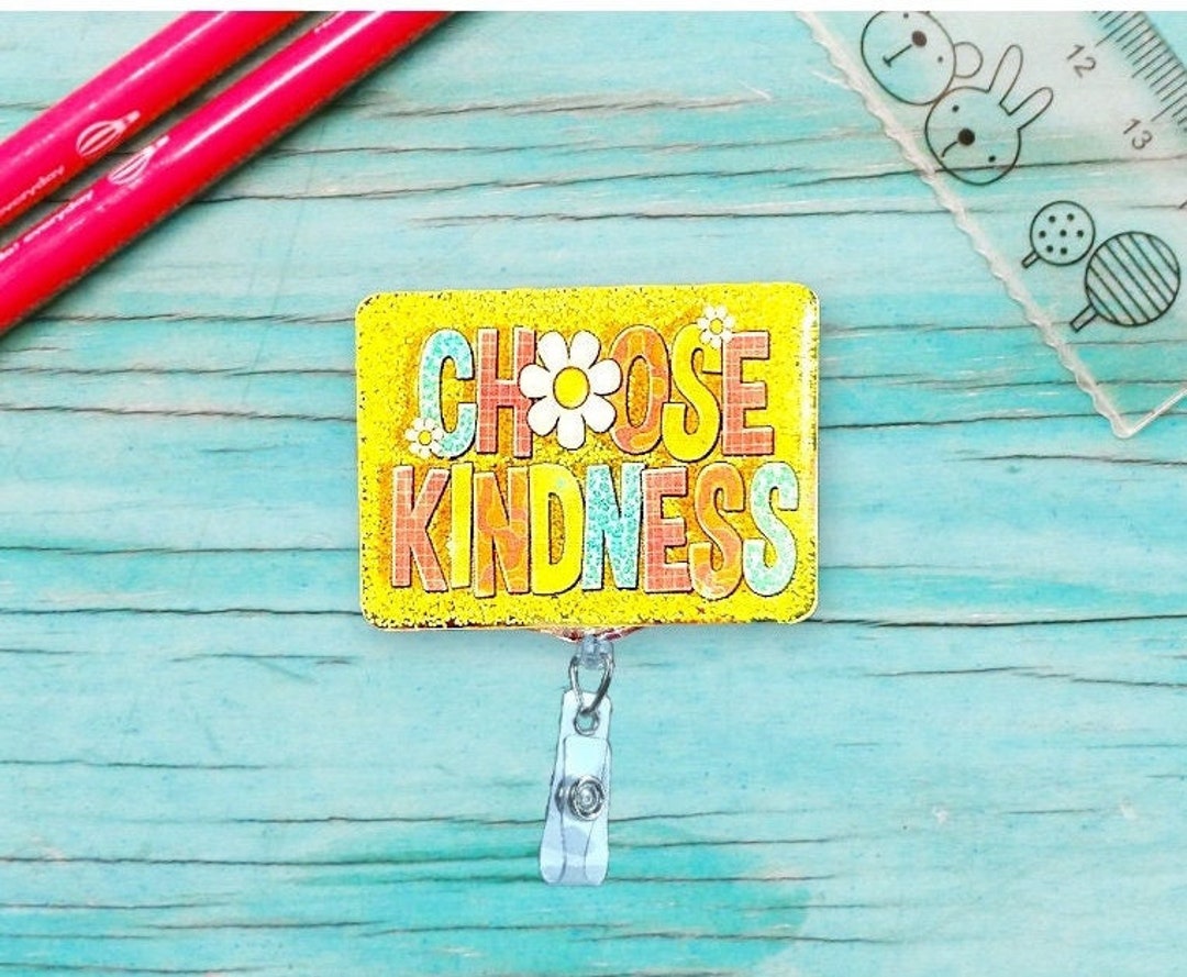 Choose Kindness, Mental Health Badge, Retractable, Glitter Badge, Boho ...