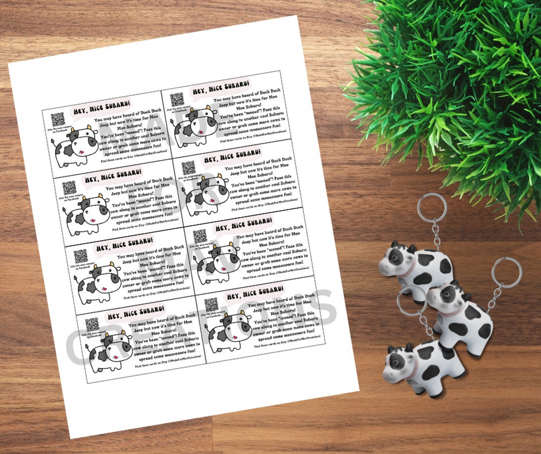Moo Moo Subaru Downloadable Card With QR Code, Ready to Print Layout, 3 ...